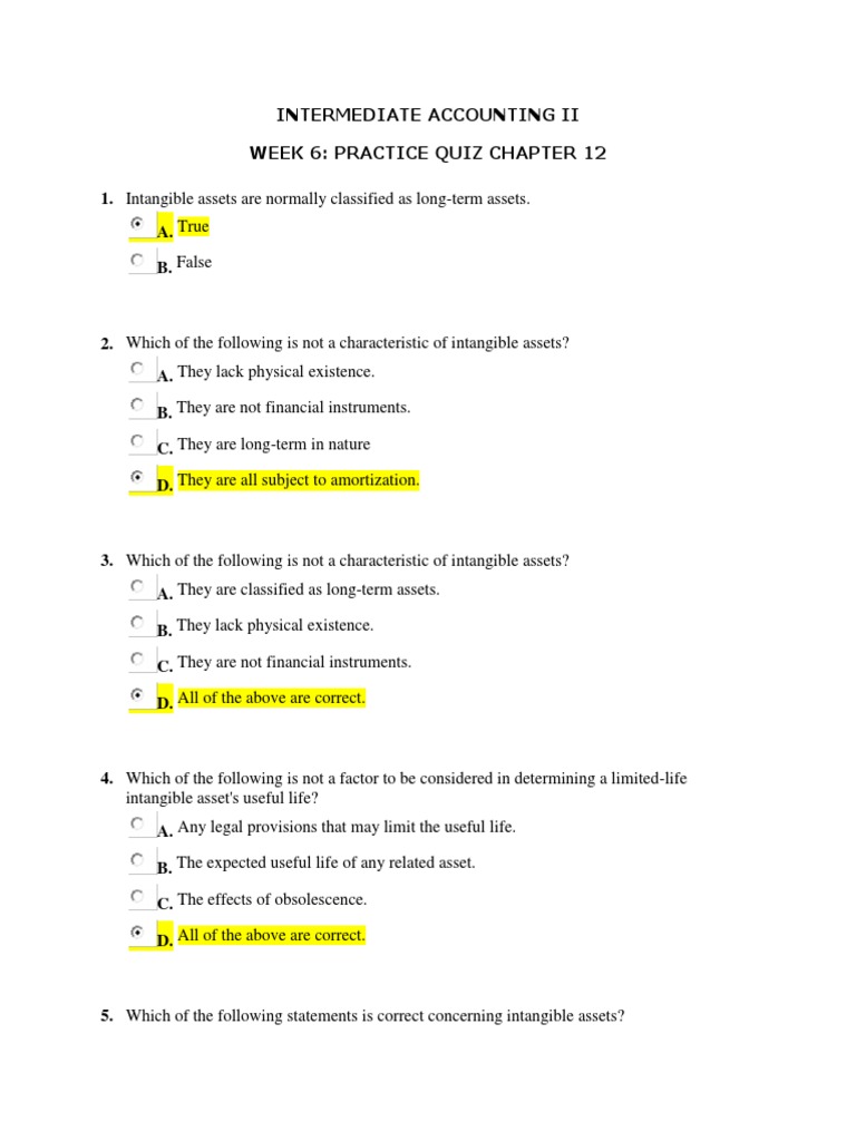 Week - 6 - Practice Quiz - Chapter12 | PDF | Intangible Asset ...