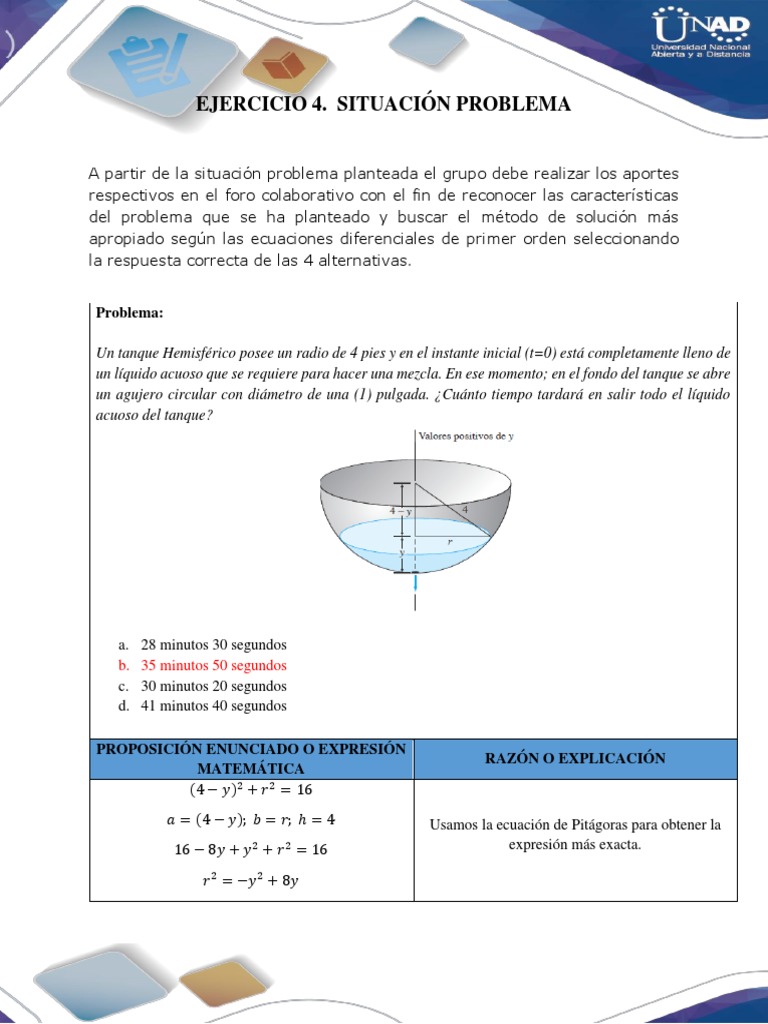 Tiempo de vaciado de tanque hemisférico | PDF | Ecuaciones | Enseñanza ...