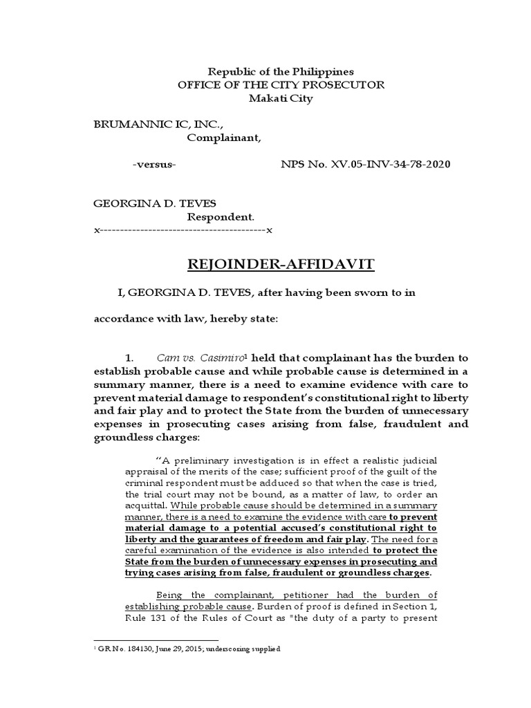 Rejoinder Affidavit | PDF | Burden Of Proof (Law) | Prosecutor