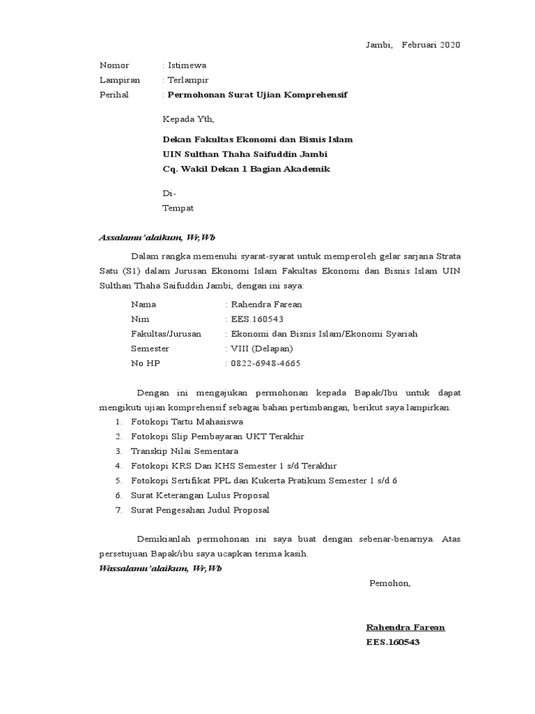 Surat Permohonan Kompre | PDF