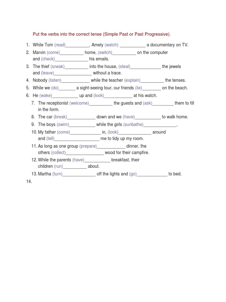 Simple Past Vs Past Progressive Exercices | PDF | Language Arts ...
