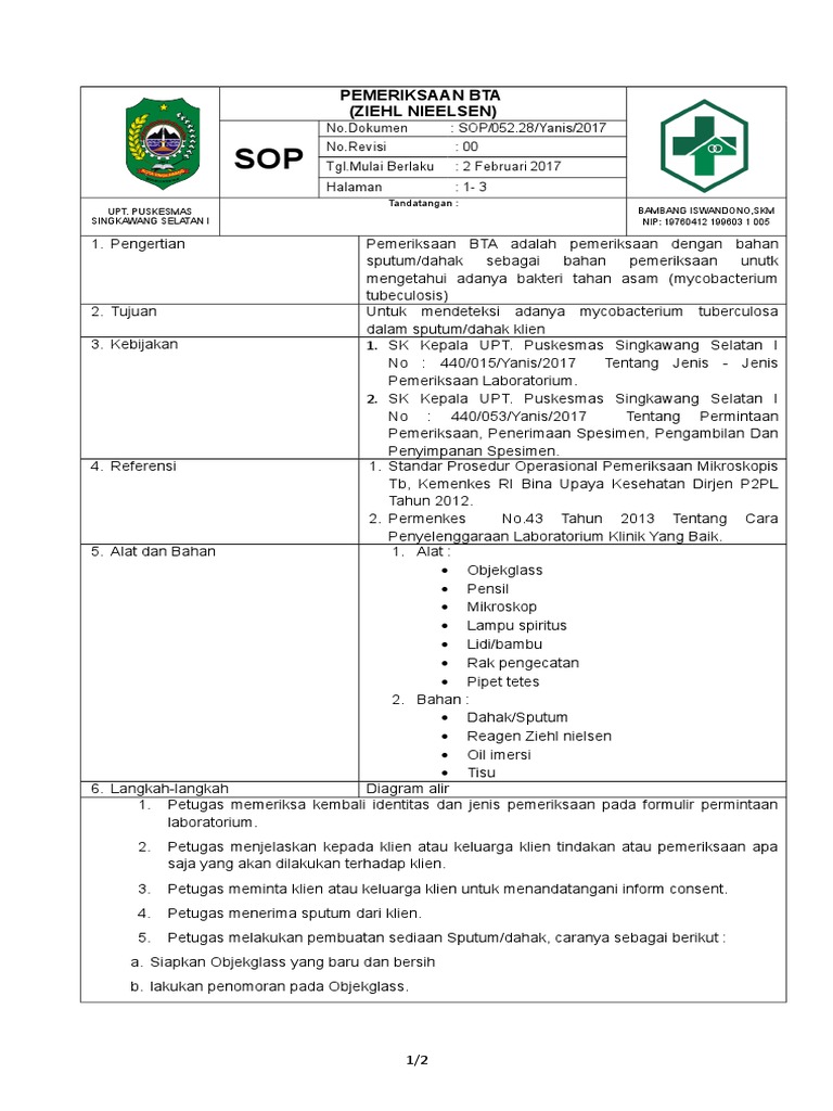 Sop Pemeriksaan Bta | PDF