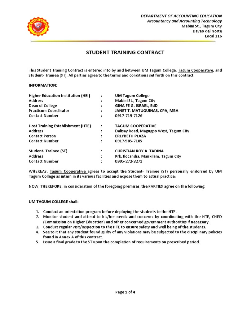 Student Training Contract | PDF