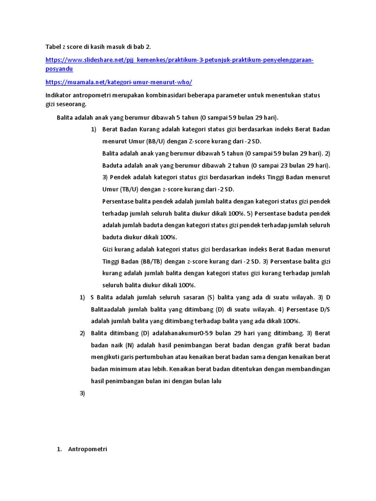 Tabel Z Score Status Gizi Balita | PDF | Pengembangan Diri | Kesehatan ...