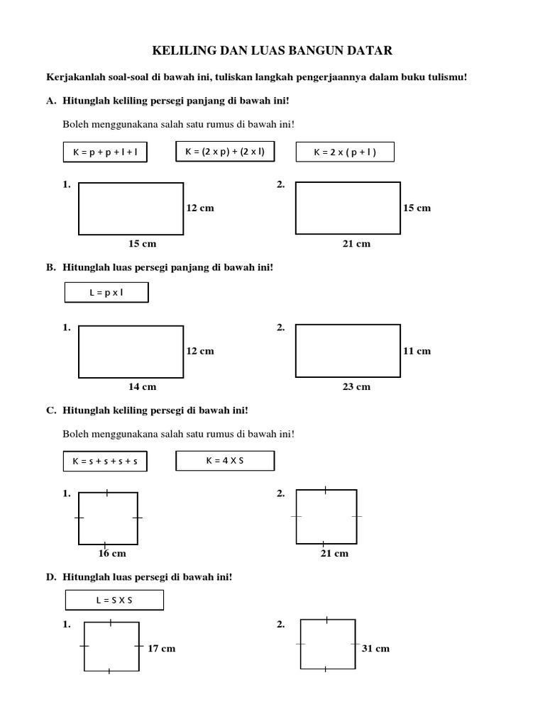 Latihan Soal Luas Dan Keliling Bangun Datar | PDF