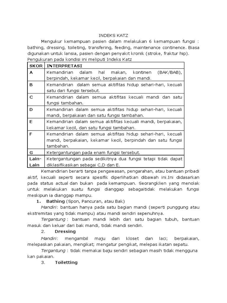 Indeks Katz untuk Lansia | PDF