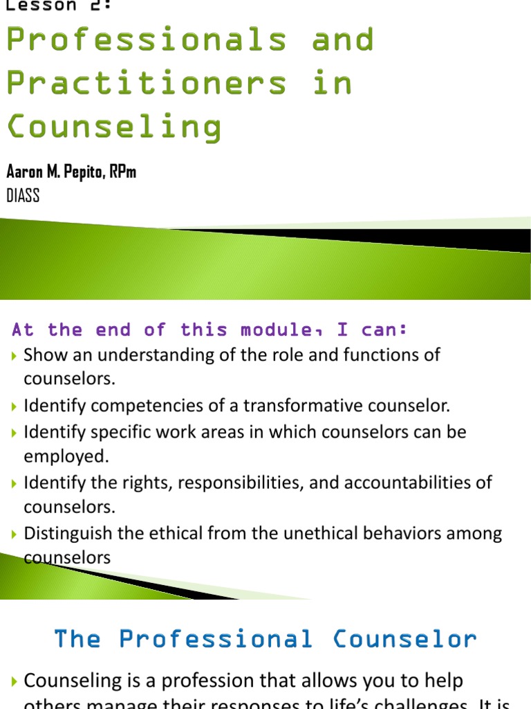 Lesson 2-Professionals and Practitioners in Counseling | PDF | School ...