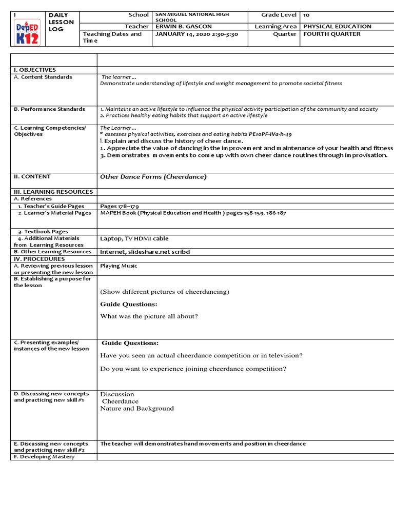 Physical Education Class Teaches Cheerleading Dance Skills | PDF ...