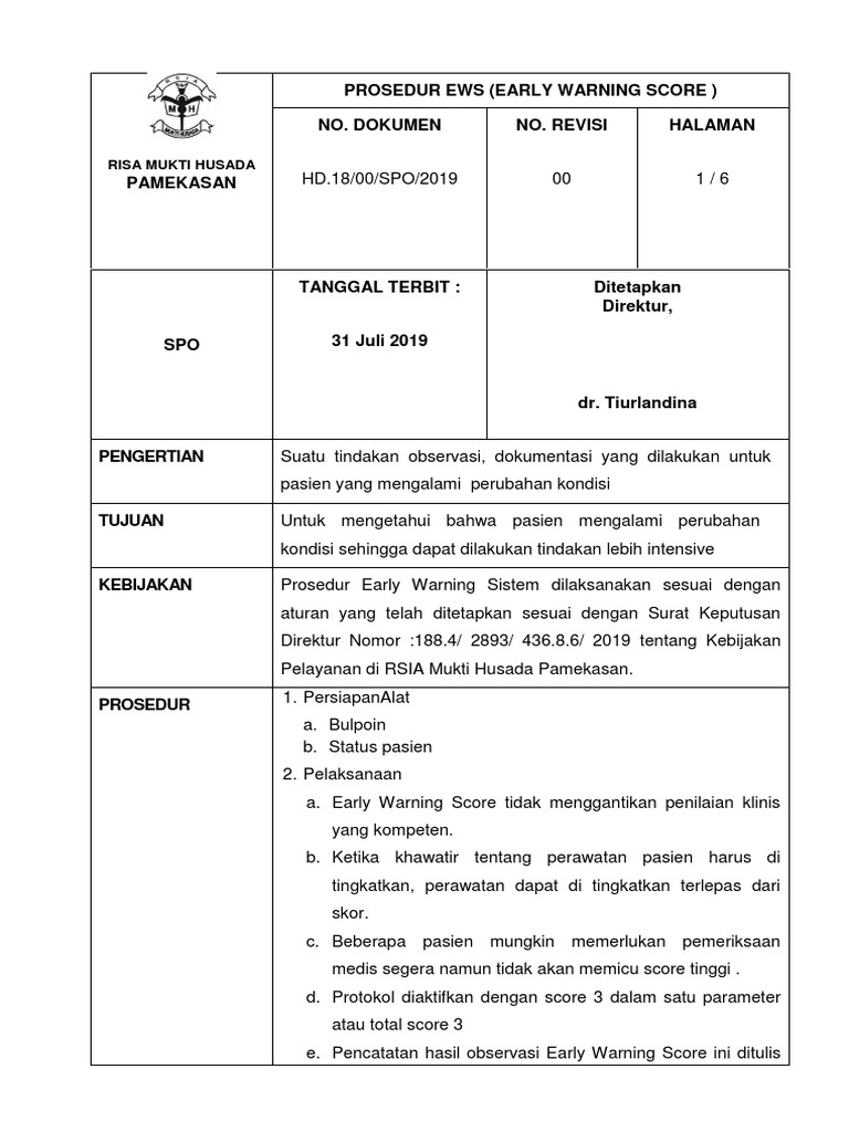 PROSEDUR EWS (EARLY WARNING SCORE) Edit | PDF