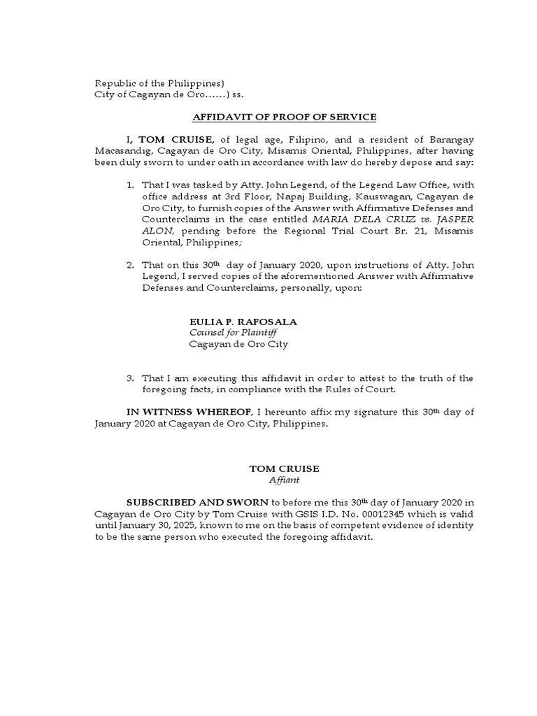 Affidavit of Proof of Service | PDF