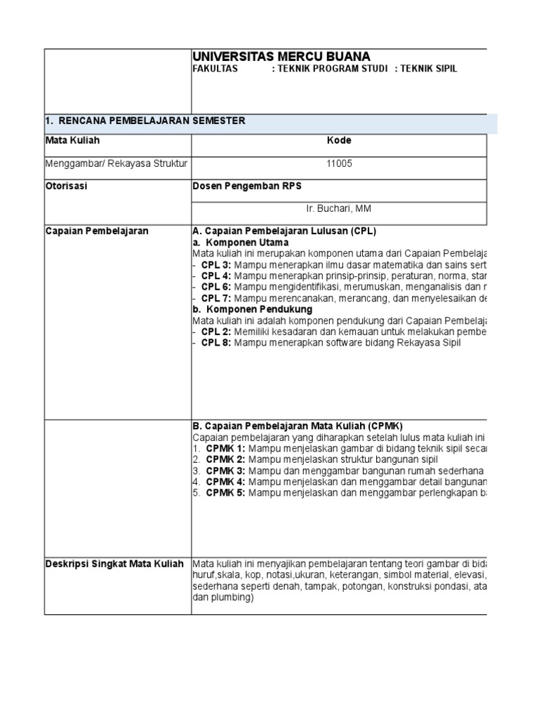RPS GAMBAR - RPS-Menggambar-Rekayasa-Struktur-2013 | PDF