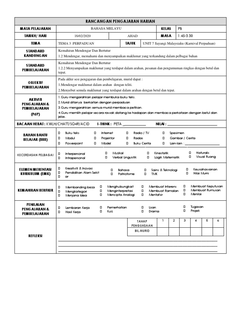 RPH Bahasa Melayu Peralihan | PDF