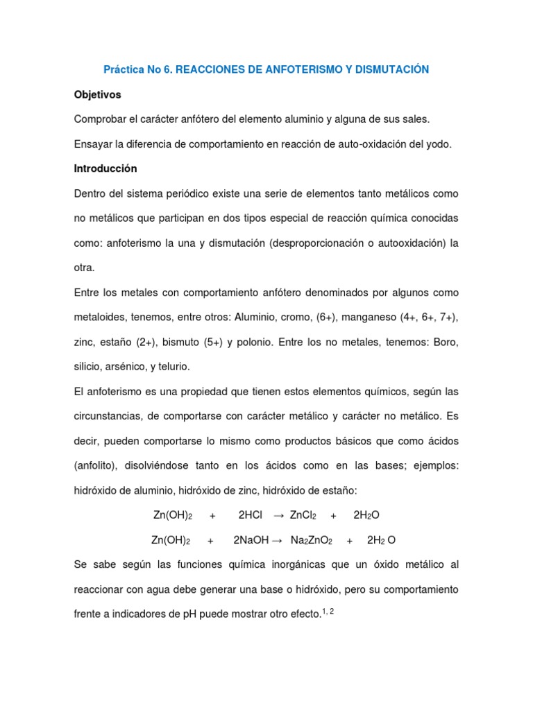 Anfoterismo y Bismutacion | PDF | Aluminio | Ácido