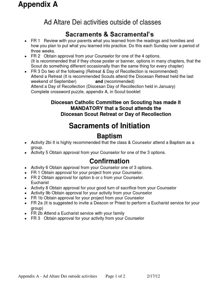 Appendix A - Ad Altare Dei Outside Activities | PDF | Eucharist ...