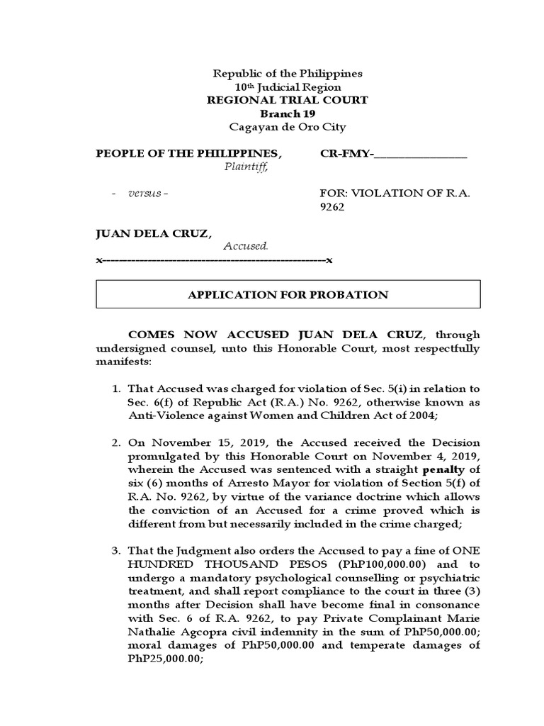 Application For Probation | PDF | Probation | Judgment (Law)