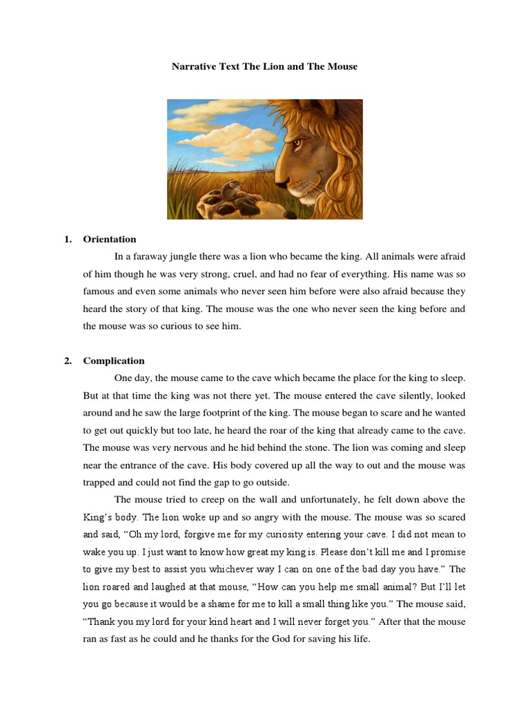Narrative Text The Lion and The Mouse | PDF | Violence