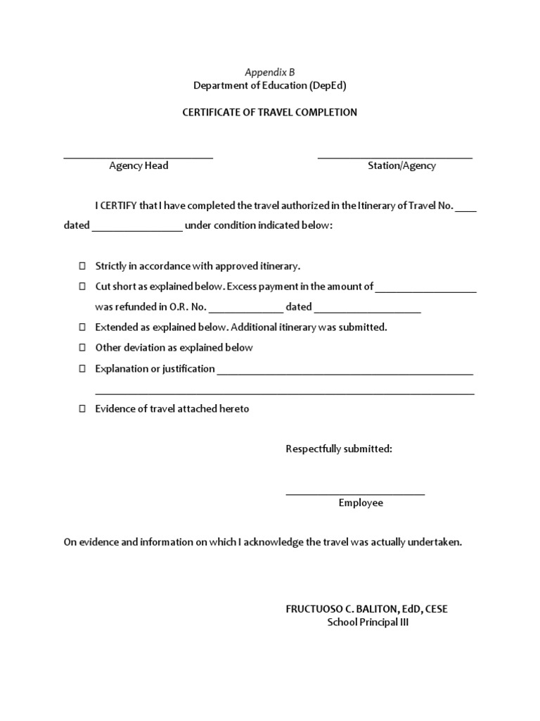 APPENDIX B (Certificate of Travel Completion) | PDF