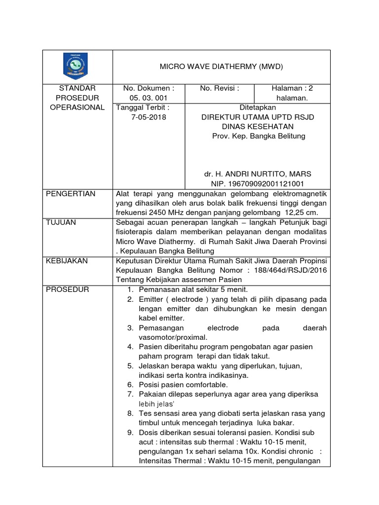 Prosedur Modalitas Fisioterapi MWD dan SWD | PDF