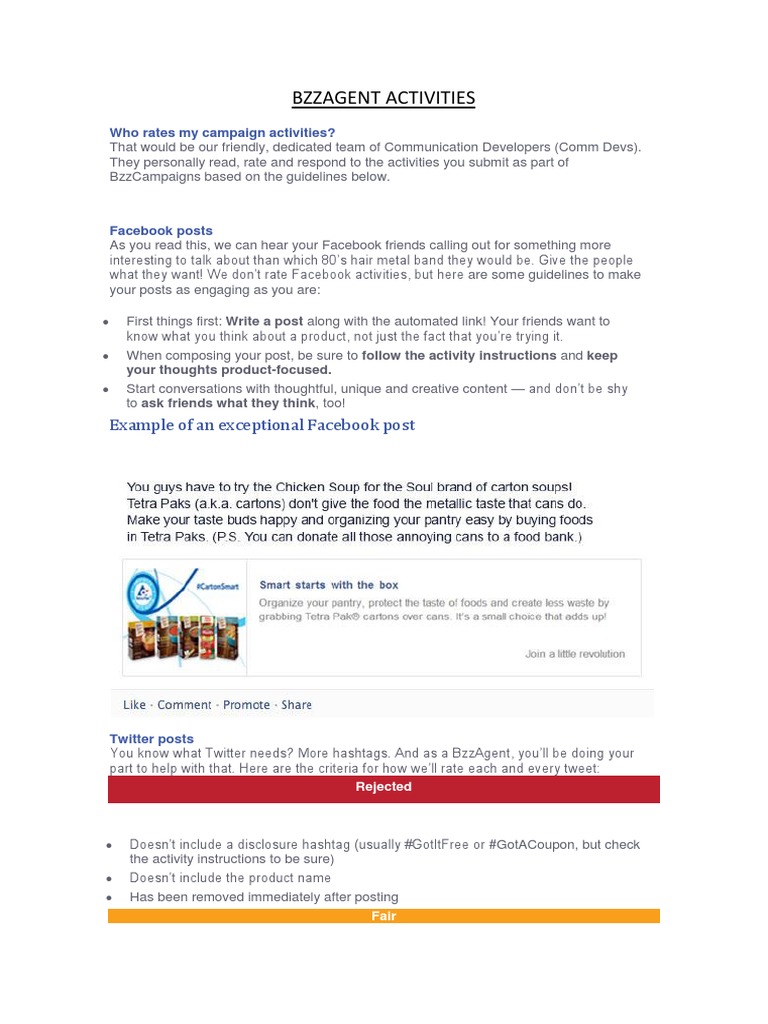 Bzzagent Activities | PDF | Hashtag | Facebook