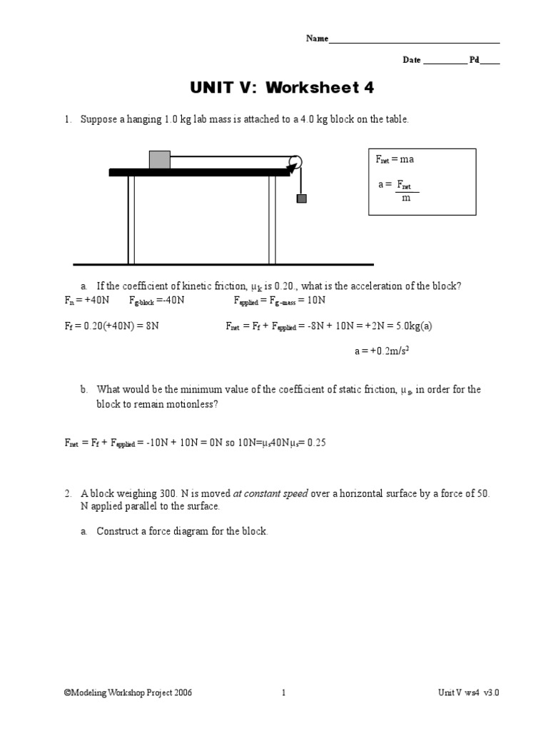 08 U5 ws4 Answers | PDF | Friction | Force