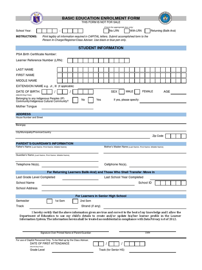 Basic Education Enrollment Form (BEEF) | PDF | Birth Certificate ...