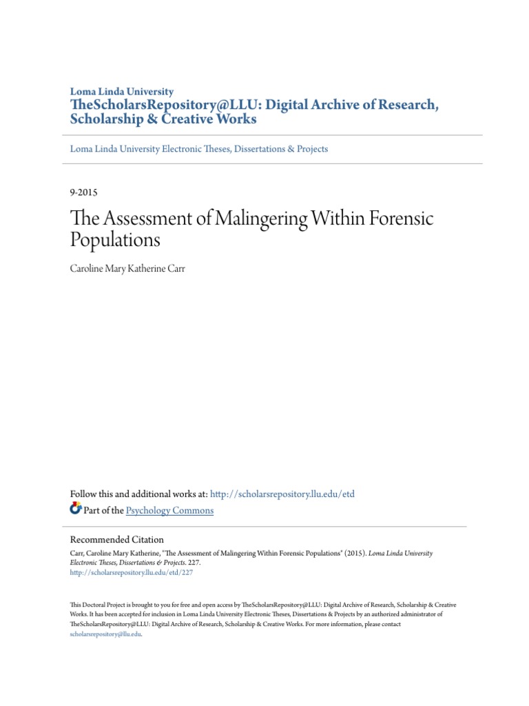 The Assessment of Malingering Within Forensic Populations PDF | PDF ...