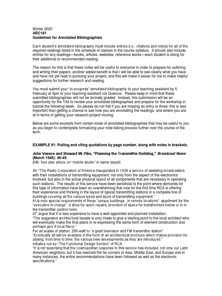 ARC181 Guidelines For Annotated Bibliographies 2020 | PDF