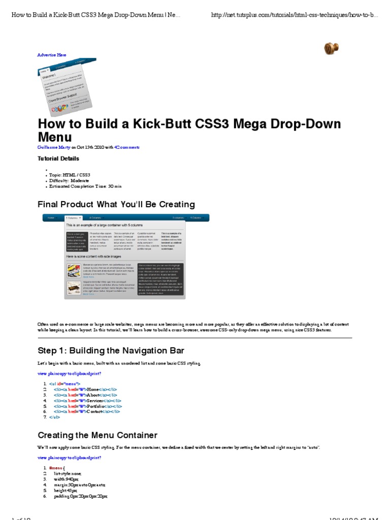 Build A CSS3 Mega Drop-Down Menu | PDF | Cascading Style Sheets | Html