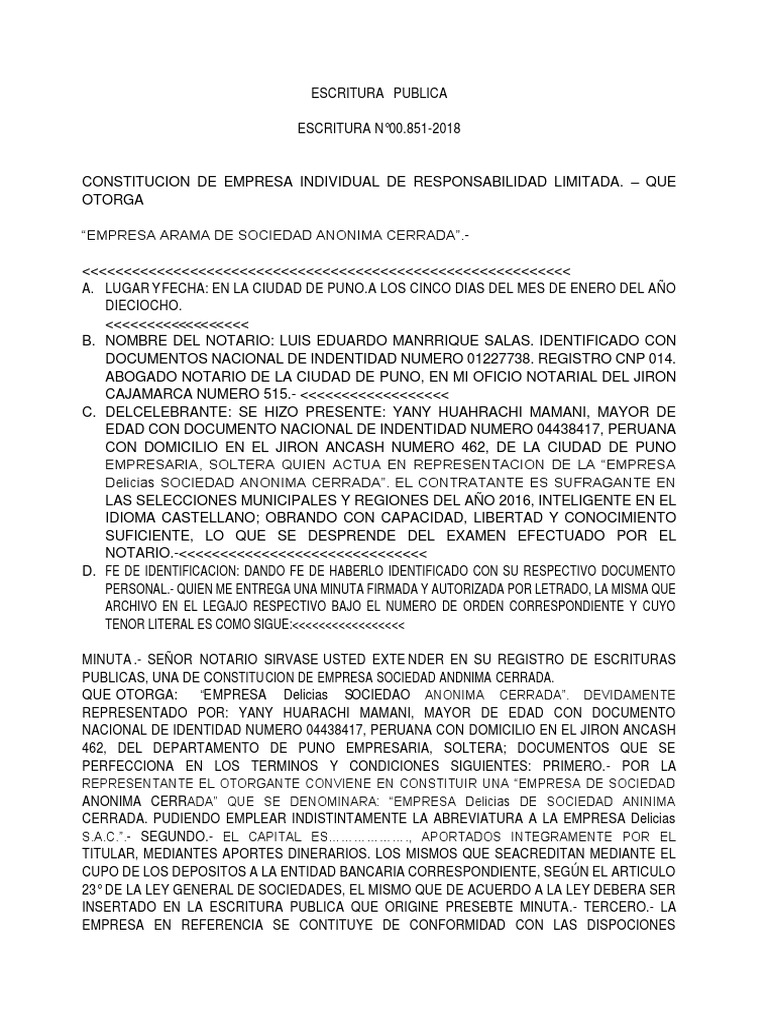 Escritura Publica | PDF | Negocios | Finanzas y dinero