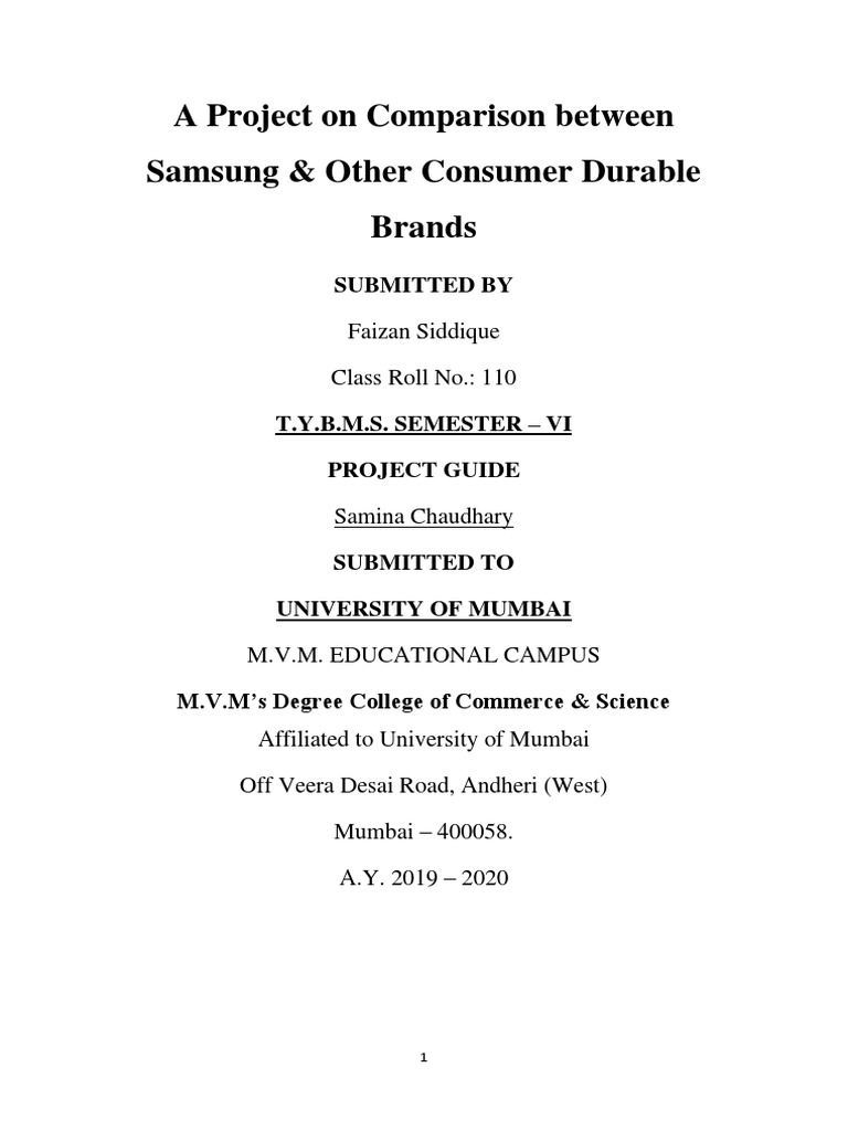 A Project On Comparison Between Samsung and Other Consumer Durable ...