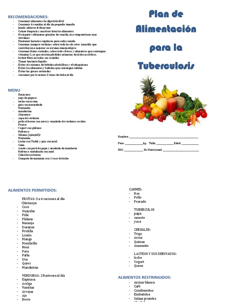 Plan Alimentario Tuberculosis | PDF | Alimentos | Cocina