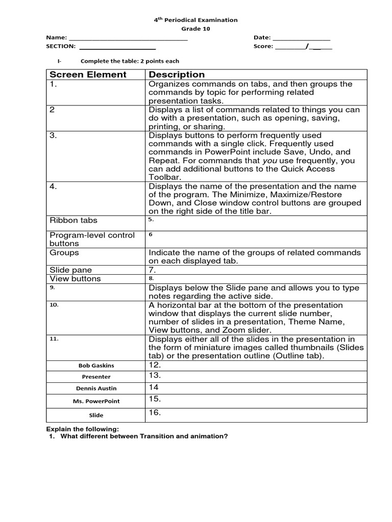 4th Periodical Examination | PDF