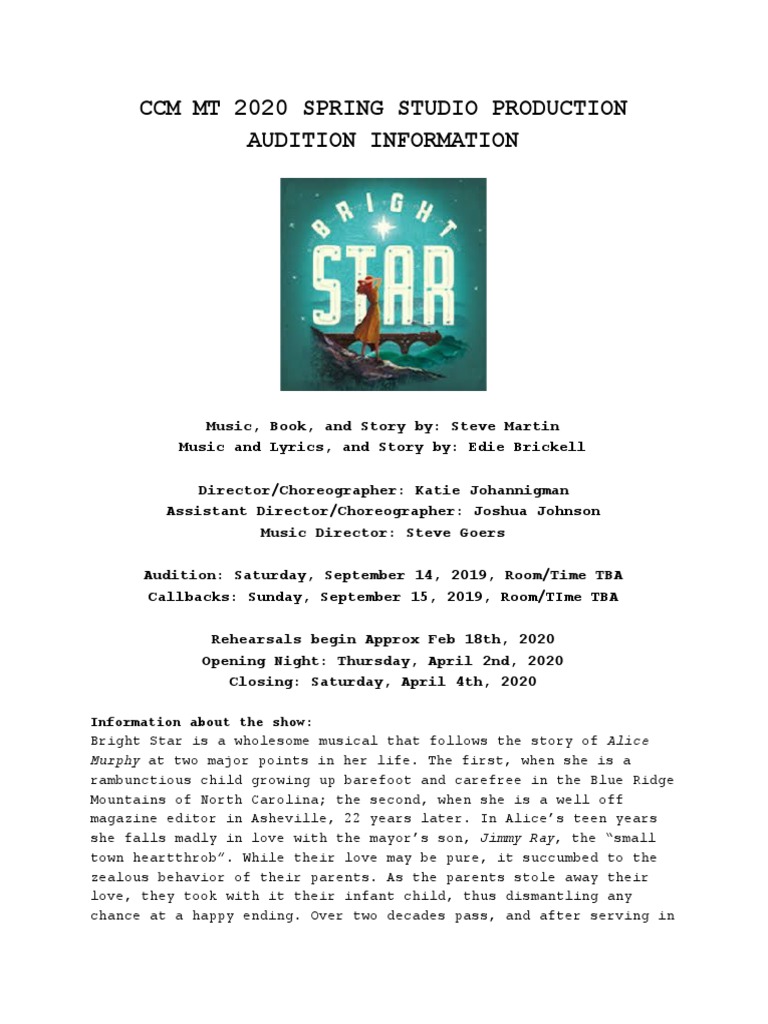 Bright Star Audition Notice | Download Free PDF | Performing Arts ...