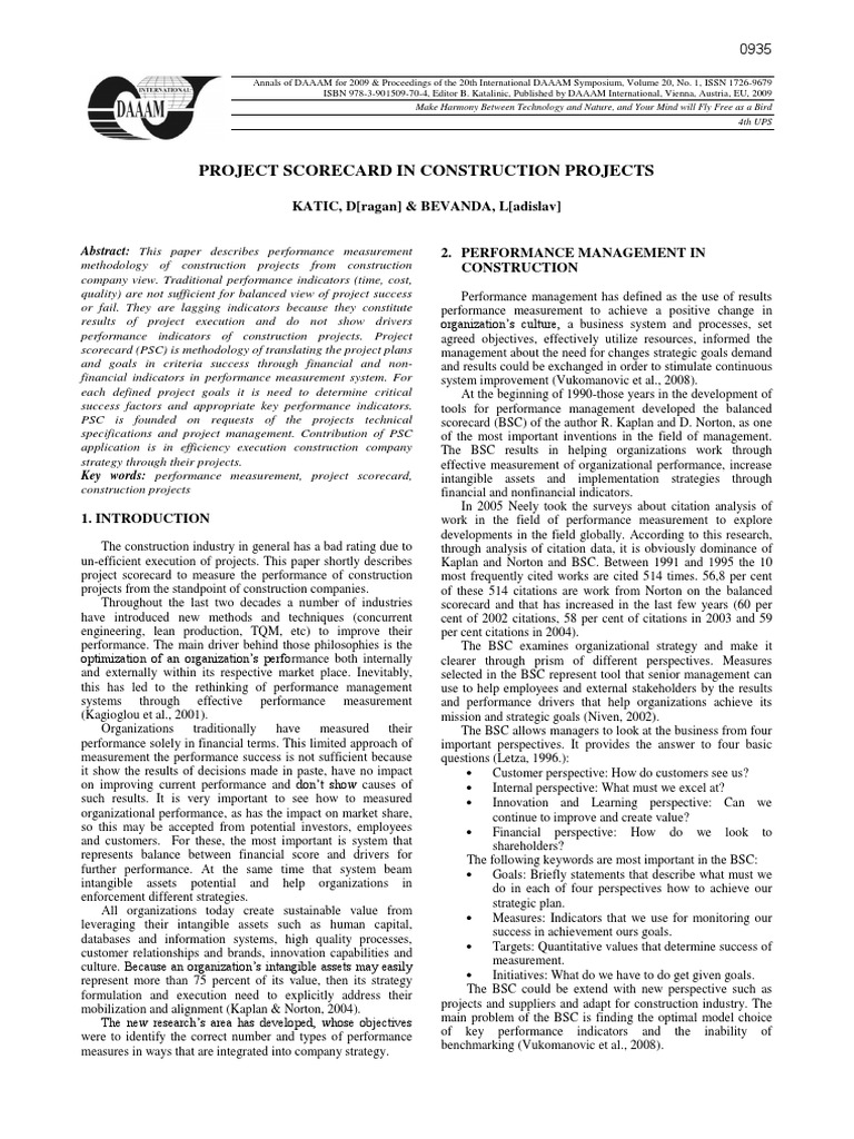 Project Scorecard in Construction Projec | Download Free PDF ...