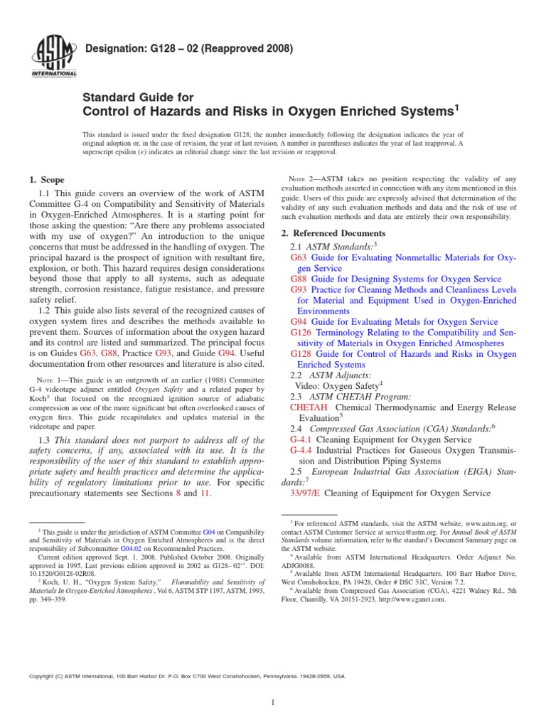Control of Hazards and Risk in Oxygen Enriched Systems | PDF ...