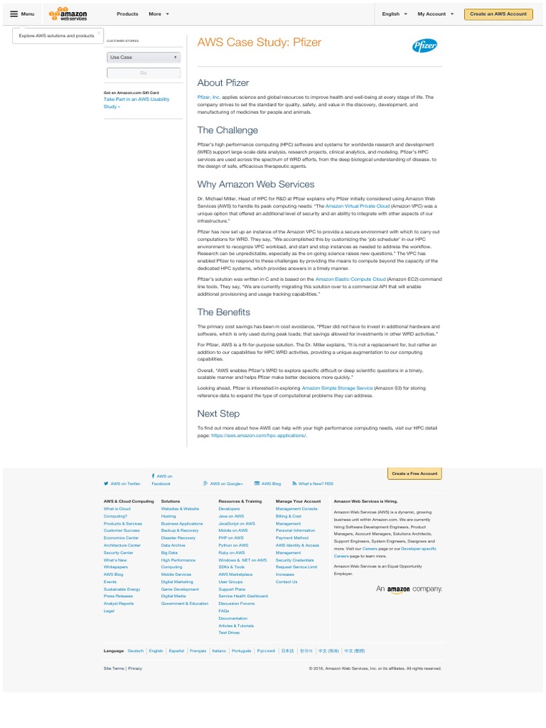 IoT ONE - Amazon - AWS Case Study Pfizer - Case Study - c18 | PDF | Amazon Web Services | Cloud ...