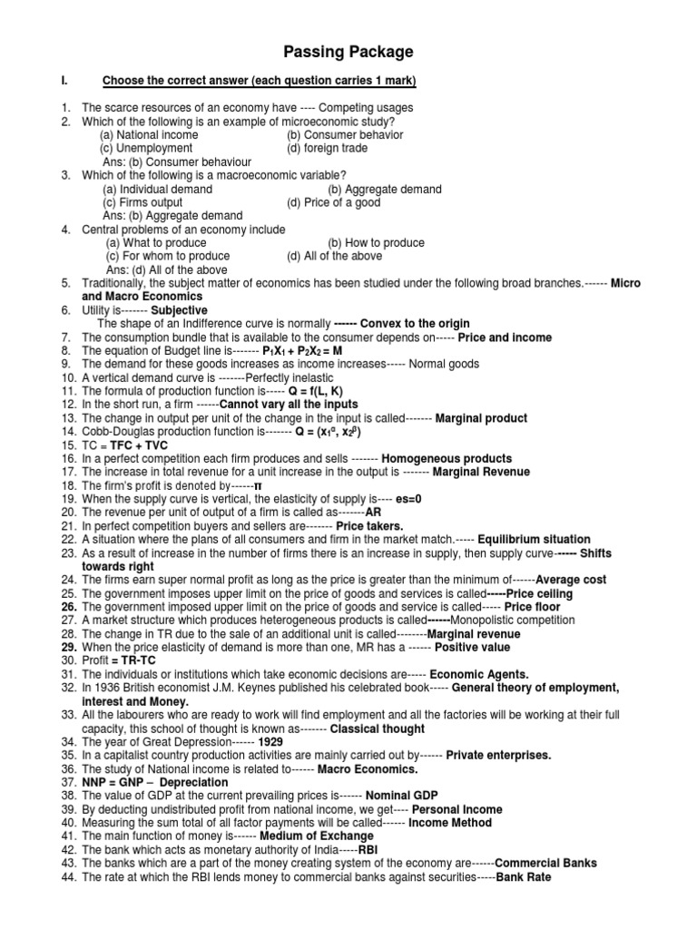 ECONOMICS Passing Package | PDF | Supply (Economics) | Supply And Demand