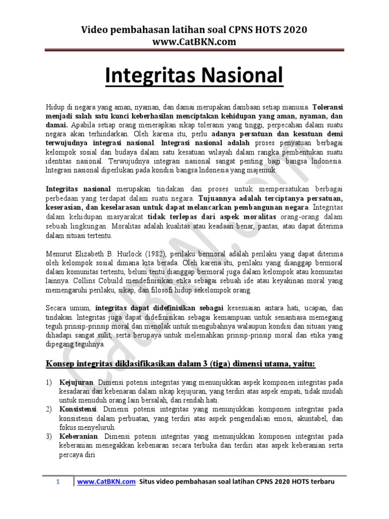 Ringkasan Materi TWK CPNS Integritas Nasional Terbaru PDF | PDF