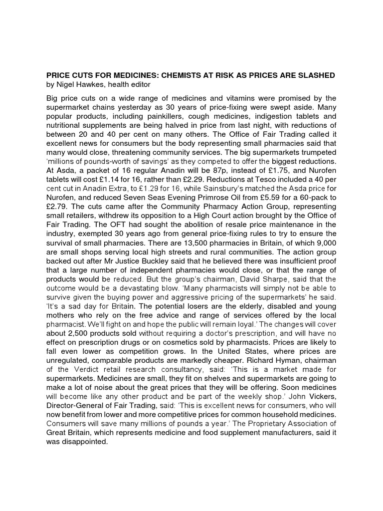 Case Study - Price Cut For Medicines | PDF | Pharmacy | Supermarket