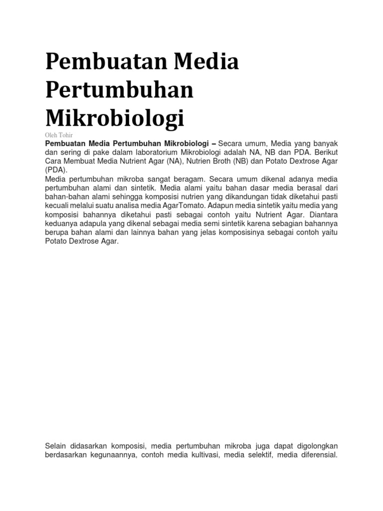 Pembuatan Media Pertumbuhan Mikrobiologi | PDF
