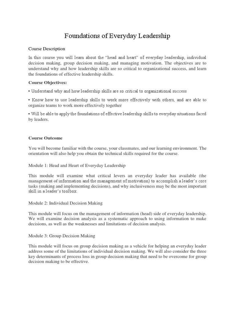 Everyday Leadership Foundations Course | PDF