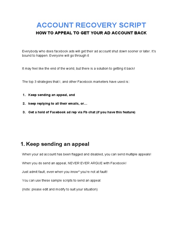 Facebook Ad Account Recovery Script | Download Free PDF | Human–Computer Interaction | World ...