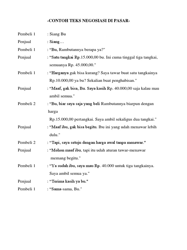 Contoh Teks Negosiasi Di Pasar | PDF