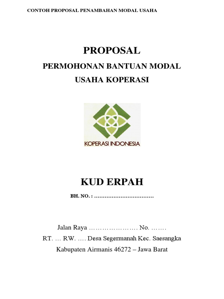 Koperasi CONTOH PROPOSAL PENAMBAHAN MODAL USAHA | PDF
