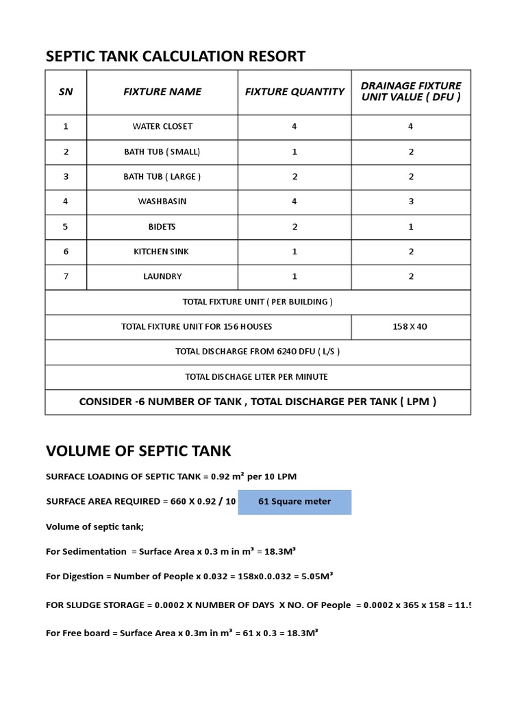 Septic Tank Calculation | PDF | Home & Garden | Technology & Engineering