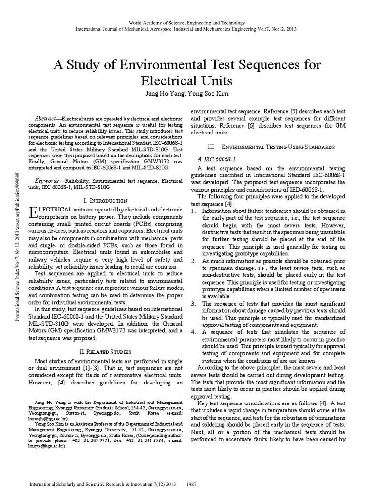 Environmental Test Sequences Guide | PDF | Humidity | Reliability ...