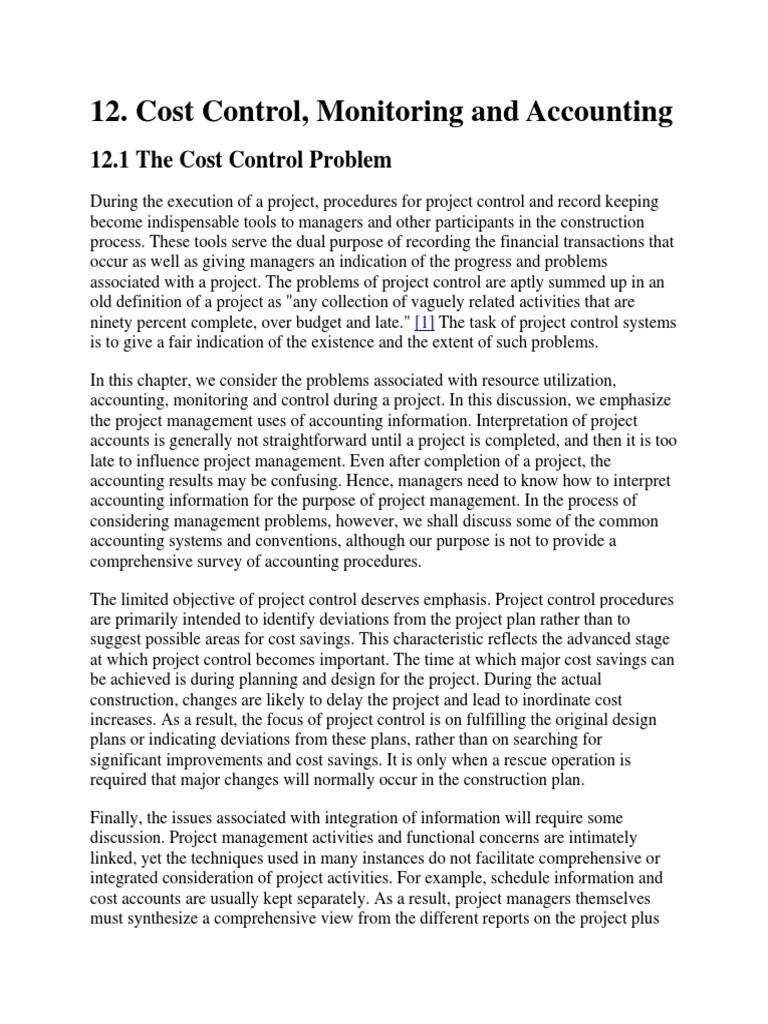 Cost Control, Monitoring and Accounting | PDF