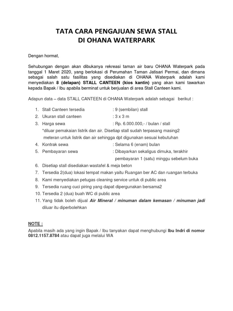 Tata Cara Pengajuan Sewa Stall | PDF