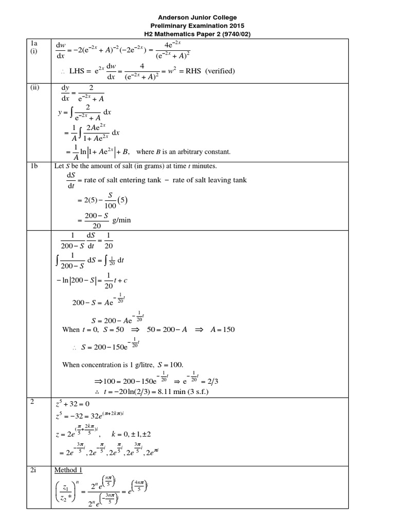 AJC H2 MATH P2 Soln | PDF