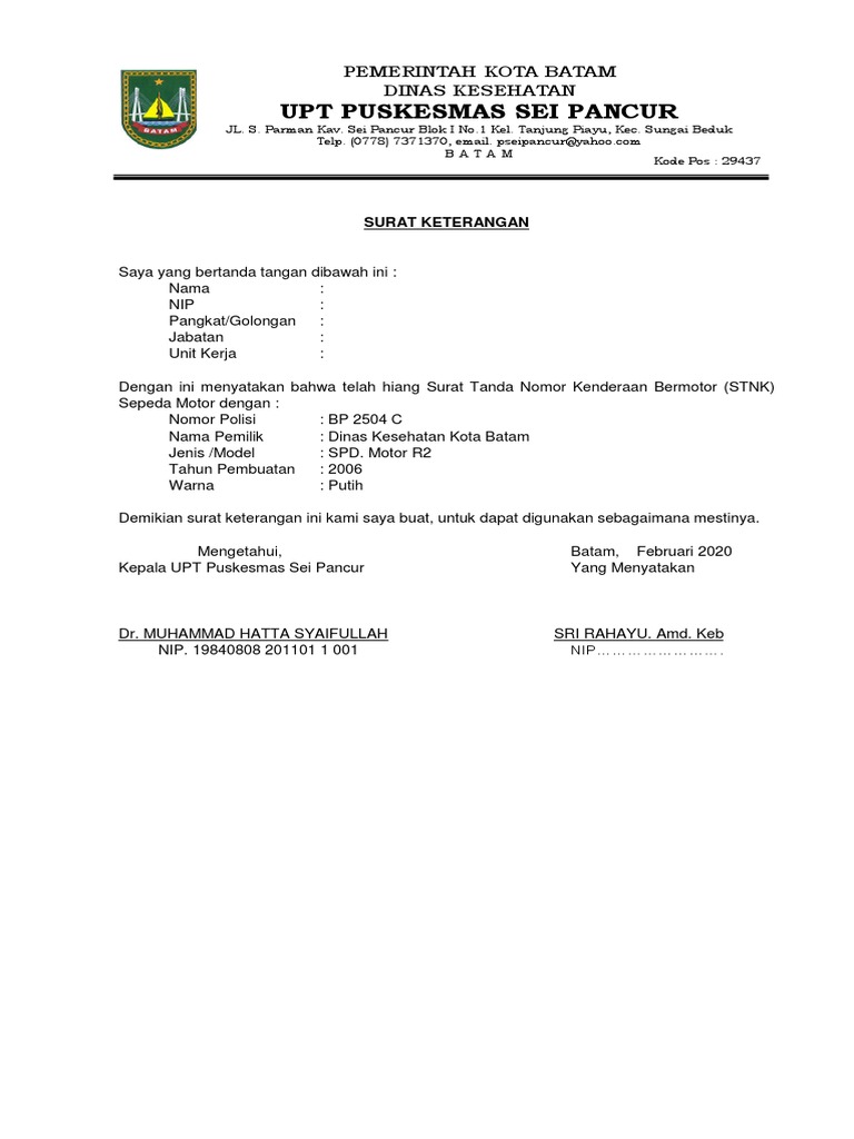 Surat Pernyataan STNK | PDF